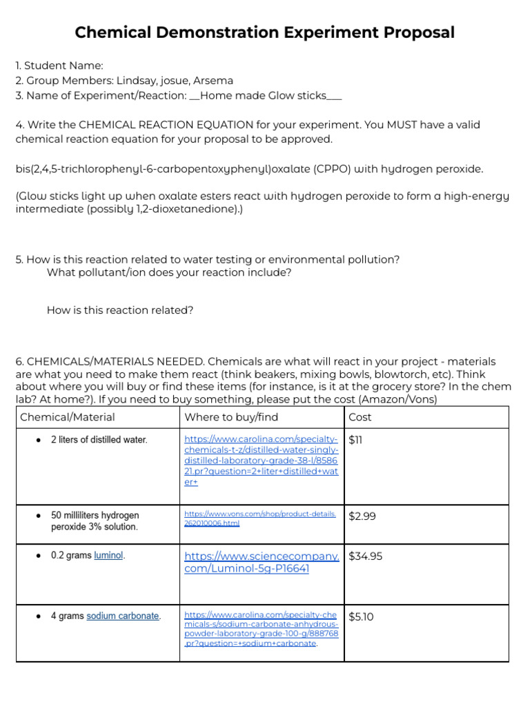 Arsema Tadesse - Chem Demo Experiment Proposal | PDF | Chemical Reactions | Hydrogen Peroxide