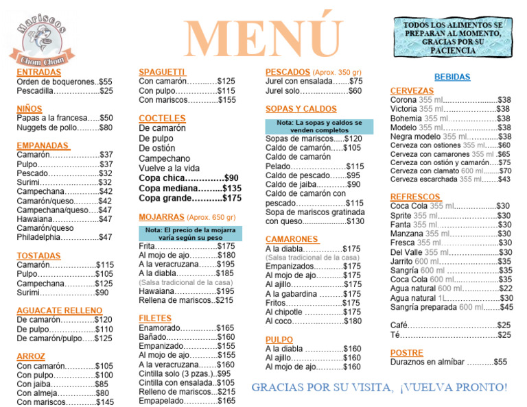 Menú Chom-Chom F | PDF | Mariscos | Cocina occidental