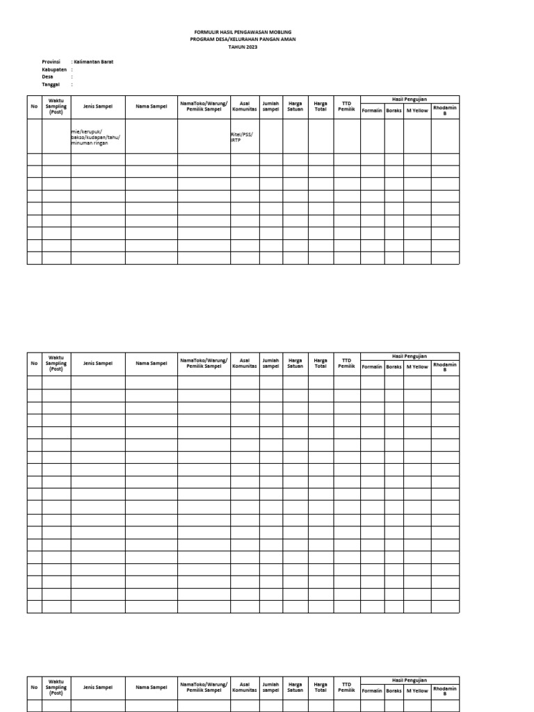 Form Sampling Dan Hasil Uji 2023 | PDF