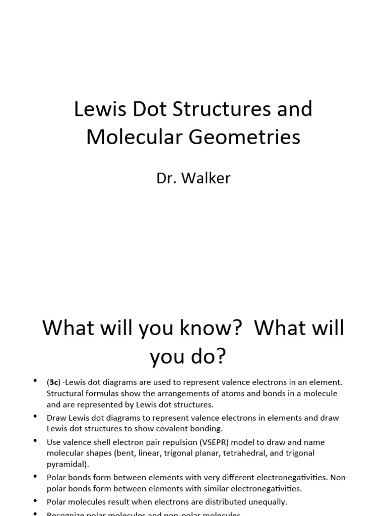 Lewis Dot Structures and VSEPR Fall 2016 | PDF | Chemical Polarity ...