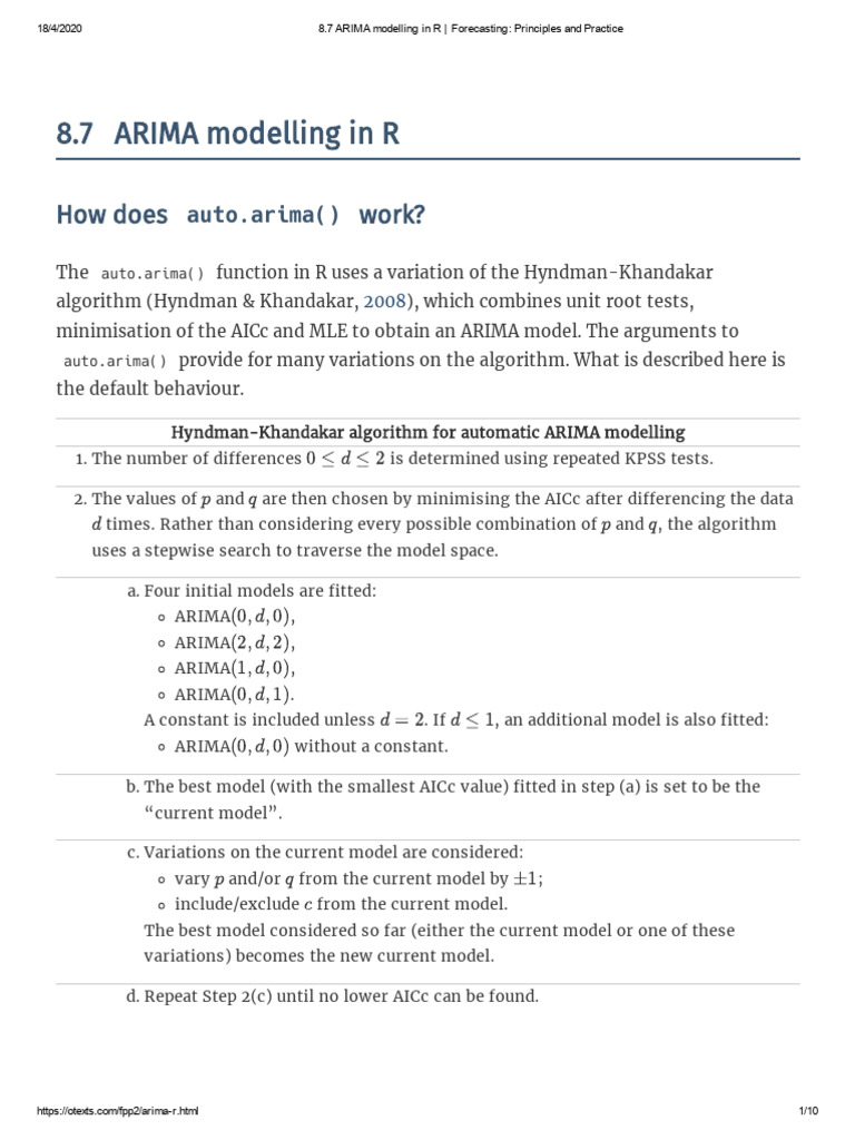 8.7 ARIMA Modelling in R - Forecasting - Principles and Practice | PDF | Autoregressive ...