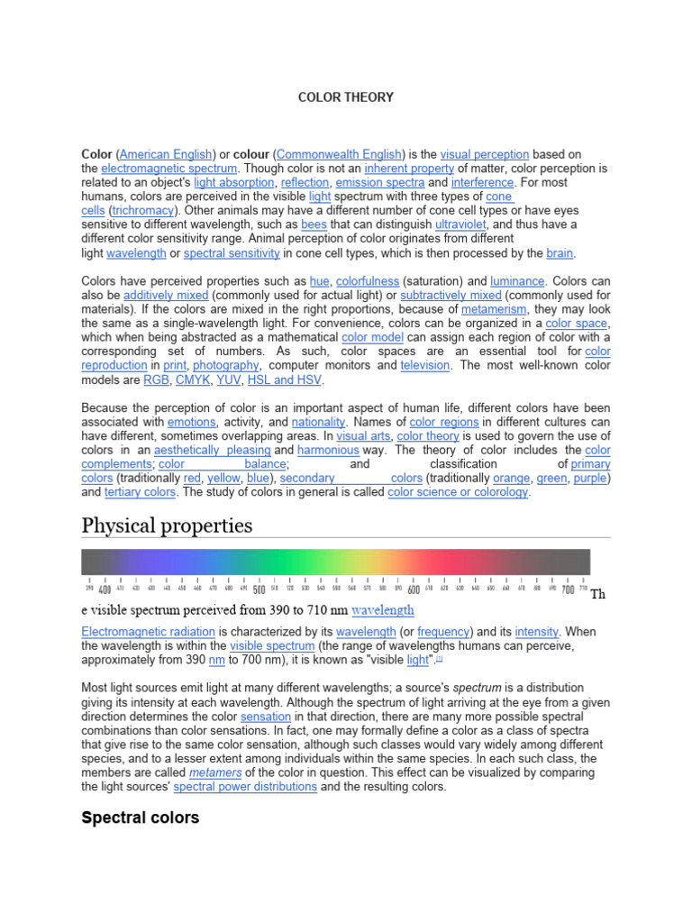 Color Theory | PDF | Color | Electromagnetic Spectrum