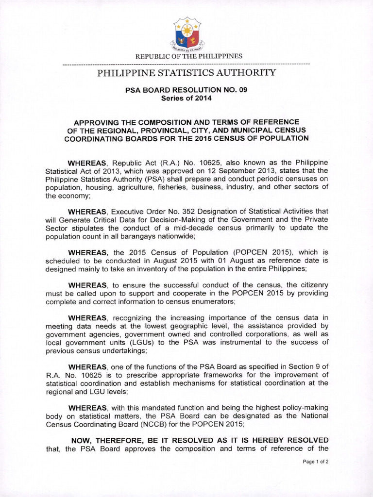 PSA Board Resolution | PDF | Census | Government