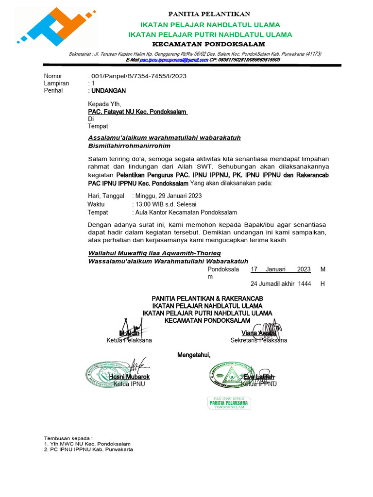 UNDANGAN PAC Fatayat NU Ponsal | PDF