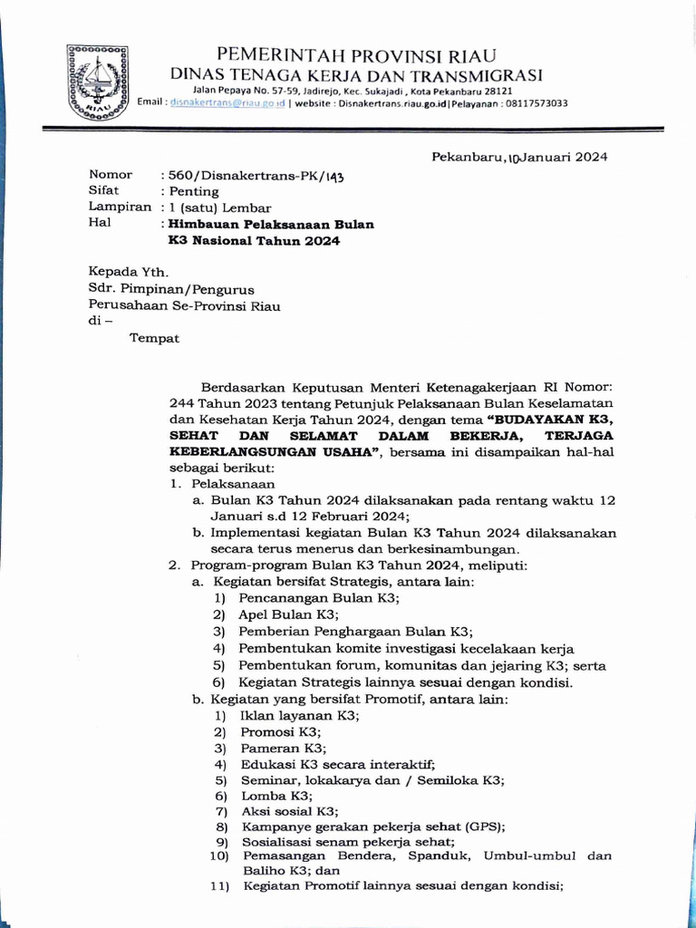 Himbauan Bulan K3 Nasional 2024 Riau | PDF