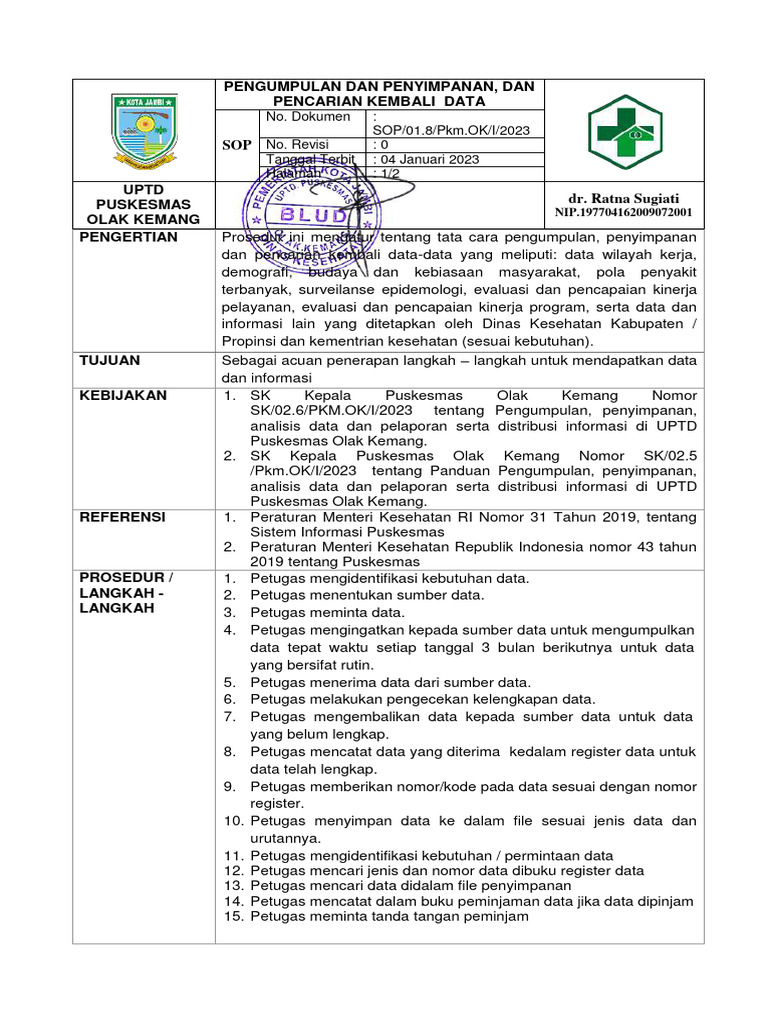 SOP Pengumpulan Dan Penyimpanan Data | PDF