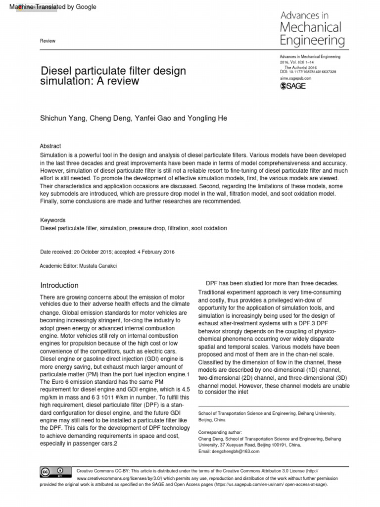 Yang Et Al 2016 Diesel Particulate Filter Design Simulation A Review ...