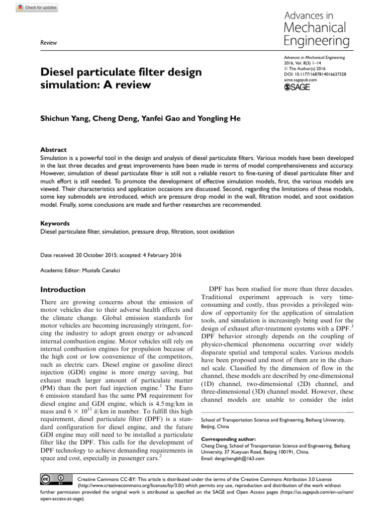Yang Et Al 2016 Diesel Particulate Filter Design Simulation A Review ...