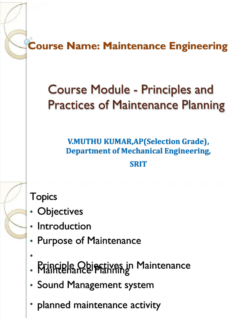 Principles of Maintenance Planning | PDF | Technology & Engineering
