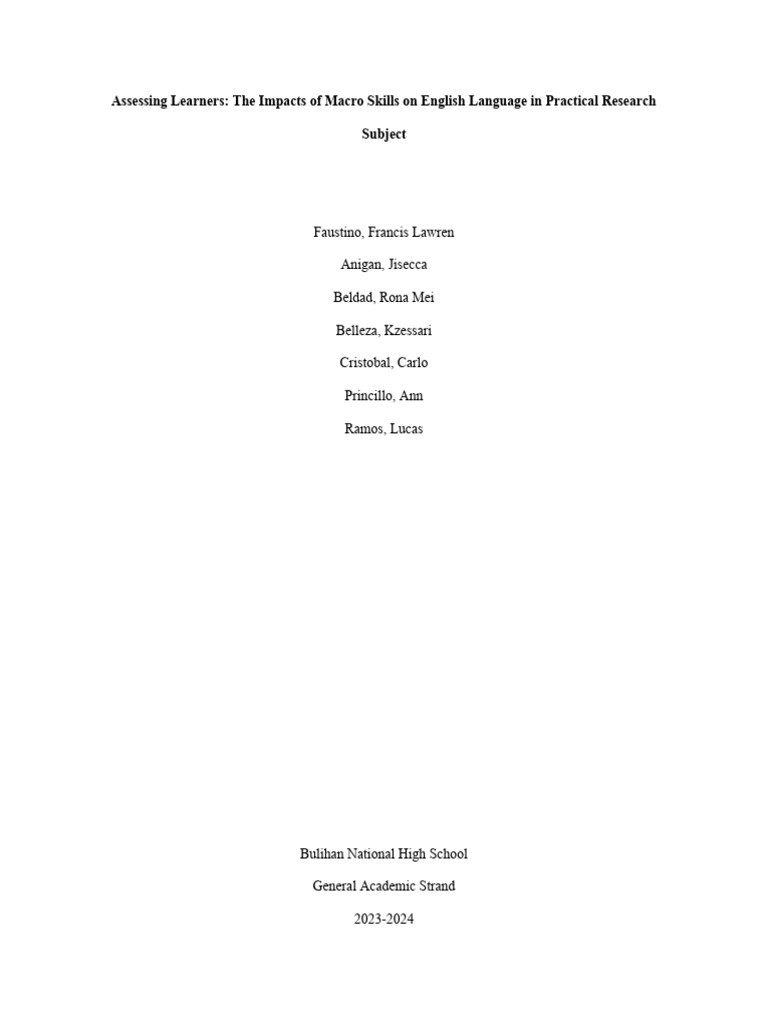 Assessing Learners The Impacts Of Macro Skills On English Language In