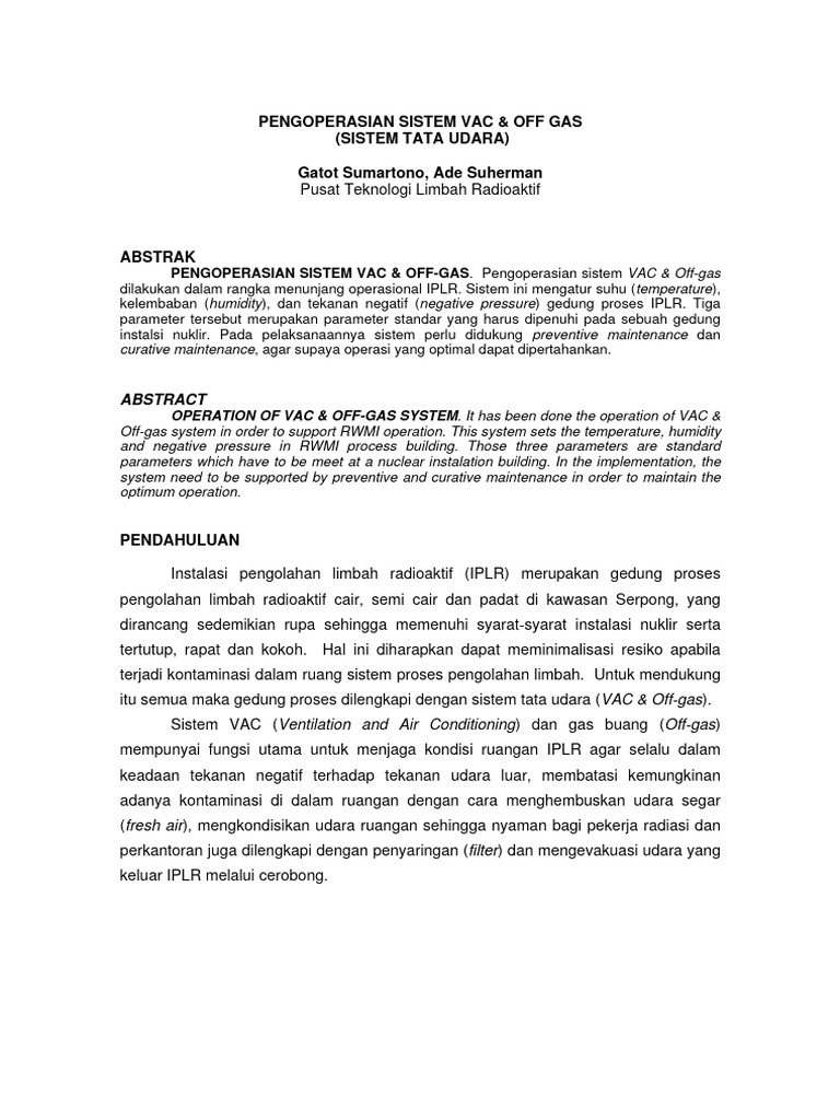 Pengoperasian Sistem Vac & Off Gas (Sistem Tata Udara) Gatot Sumartono ...