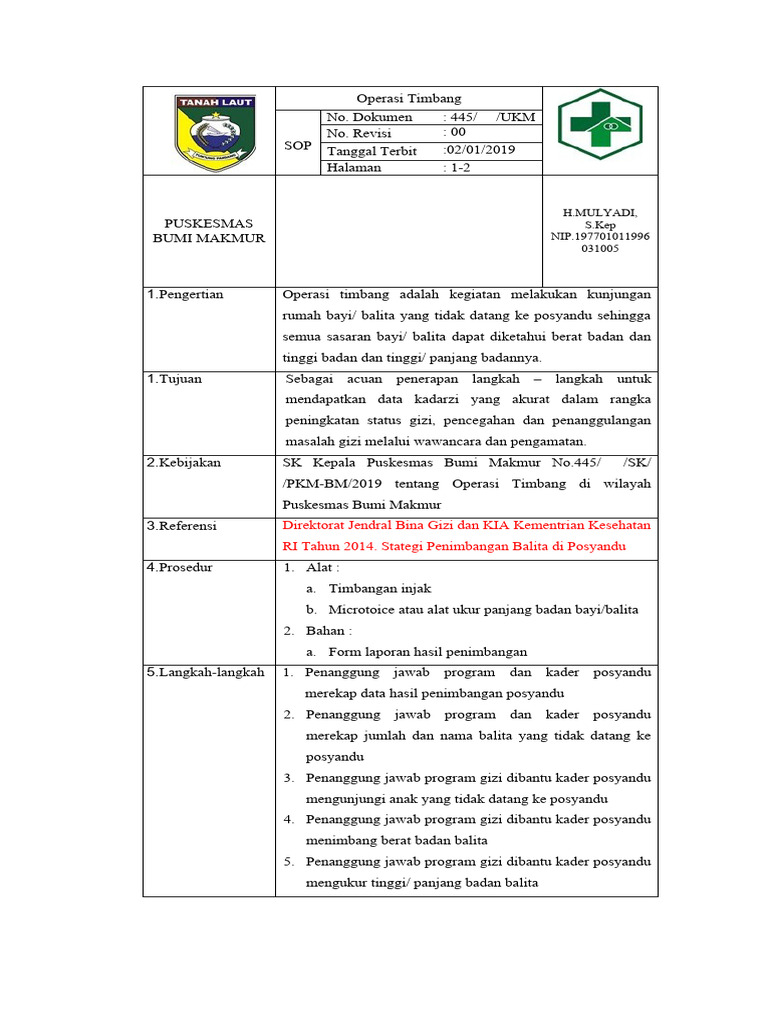 Sop Operasi Timbang | PDF
