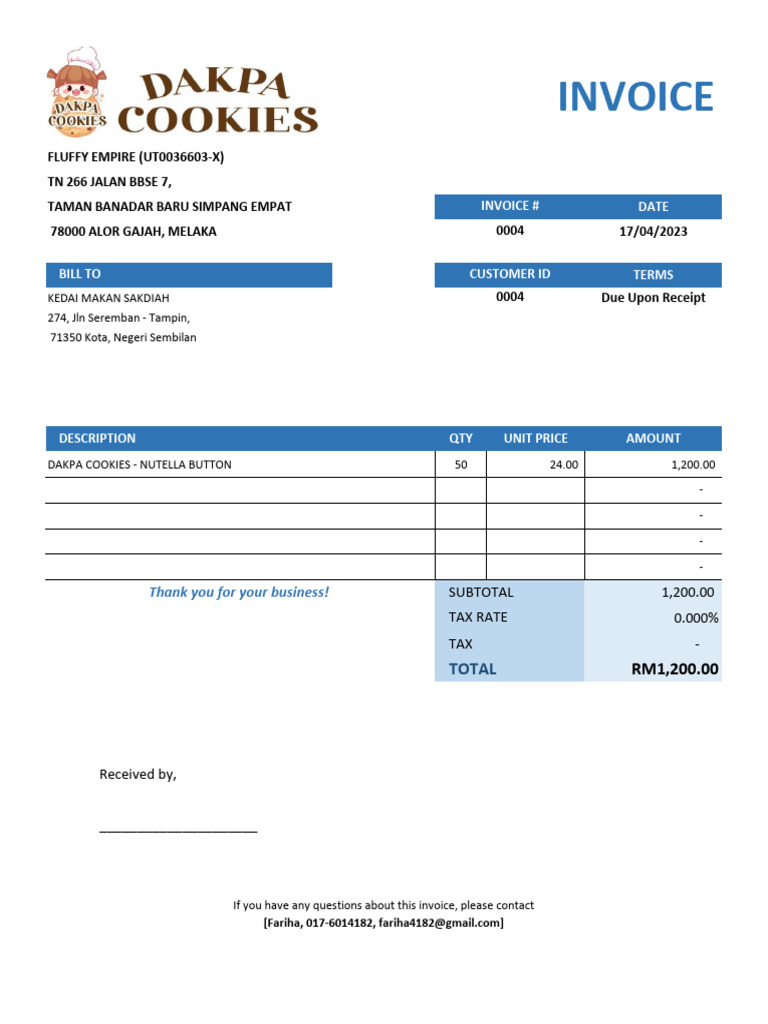 Invoice - Kedai Makan Sakdiah | PDF