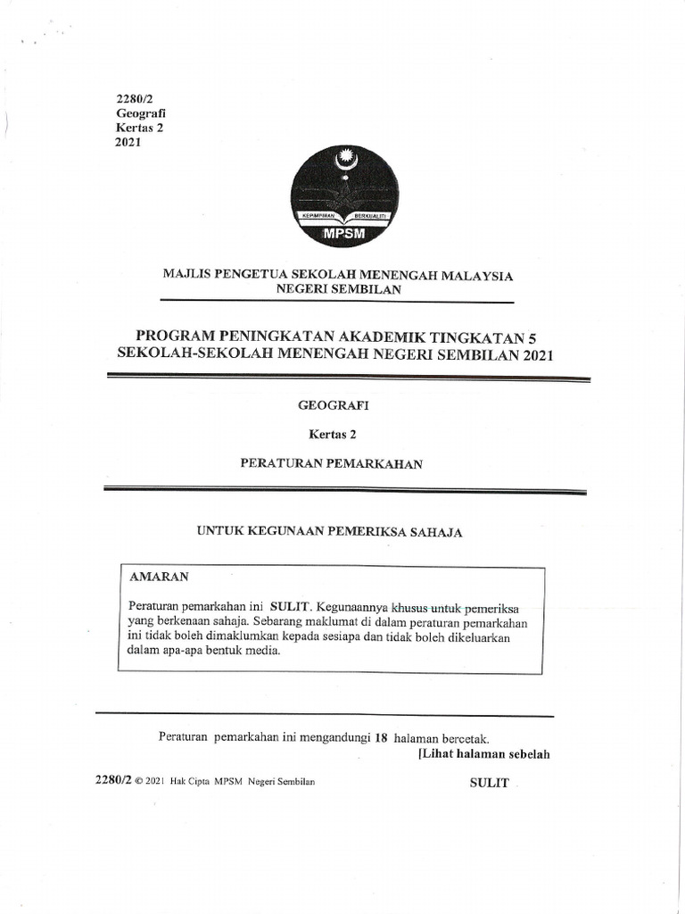 Skema Trial N.sembilan K2 2021 | PDF
