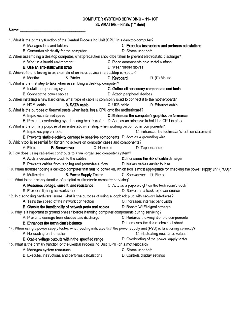 CSS G11 Summative | PDF | Computer Hardware | Power Supply