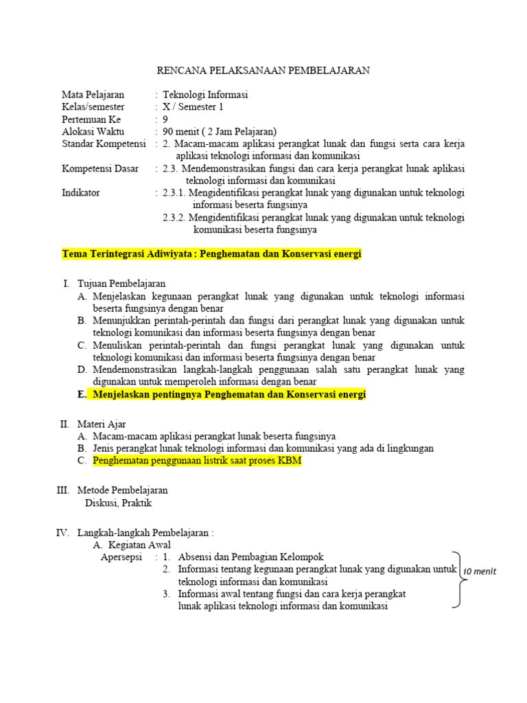 RPP TIK Ganjil 2021-2022 Penghematan Dan Konservasi Energi | PDF
