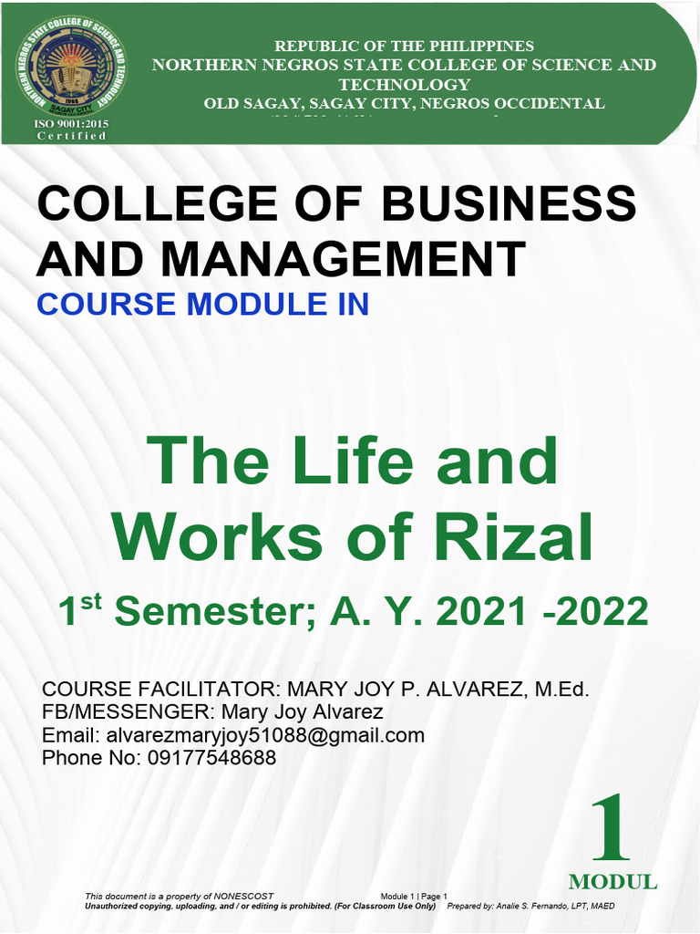 Module 1 2ndsem A.Y. 2021 22 Rizal Revised | PDF