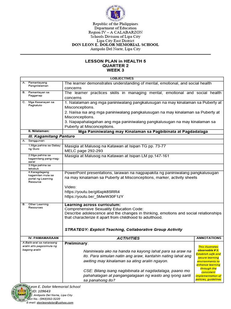 COT-MAPEH HEALTH 2nd Quarter | PDF | Cognition | Behavioural Sciences