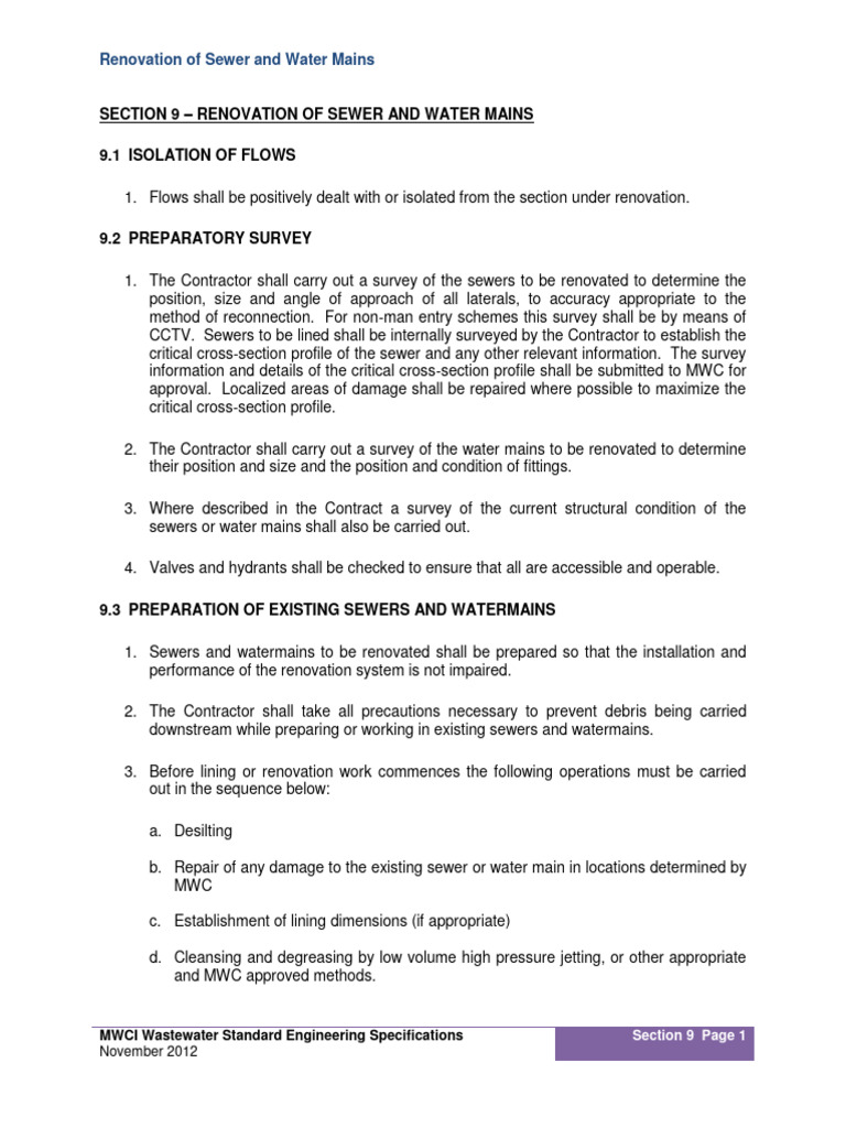Used Water SES 9 Renovation of Sewer and Water Mains 2012 | PDF ...