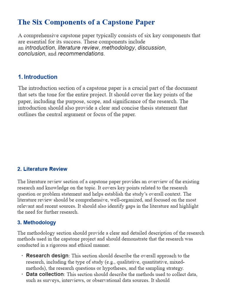 The Six Components Of A Capstone Paper Pdf Methodology Cognition