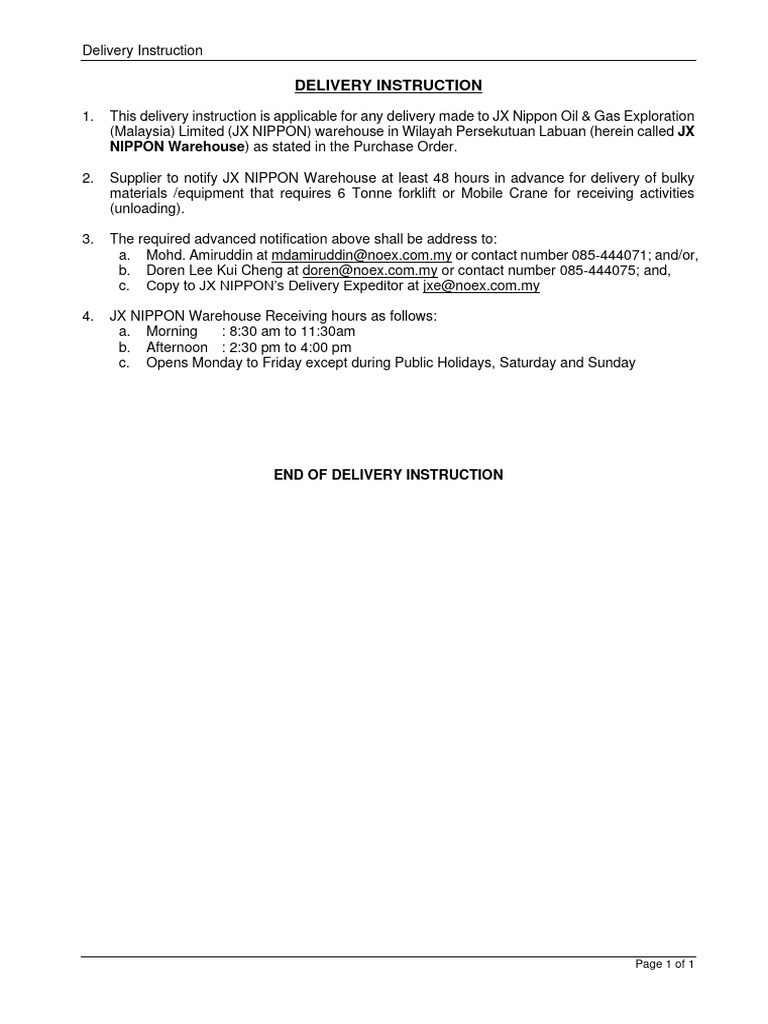 Delivery Instruction | PDF