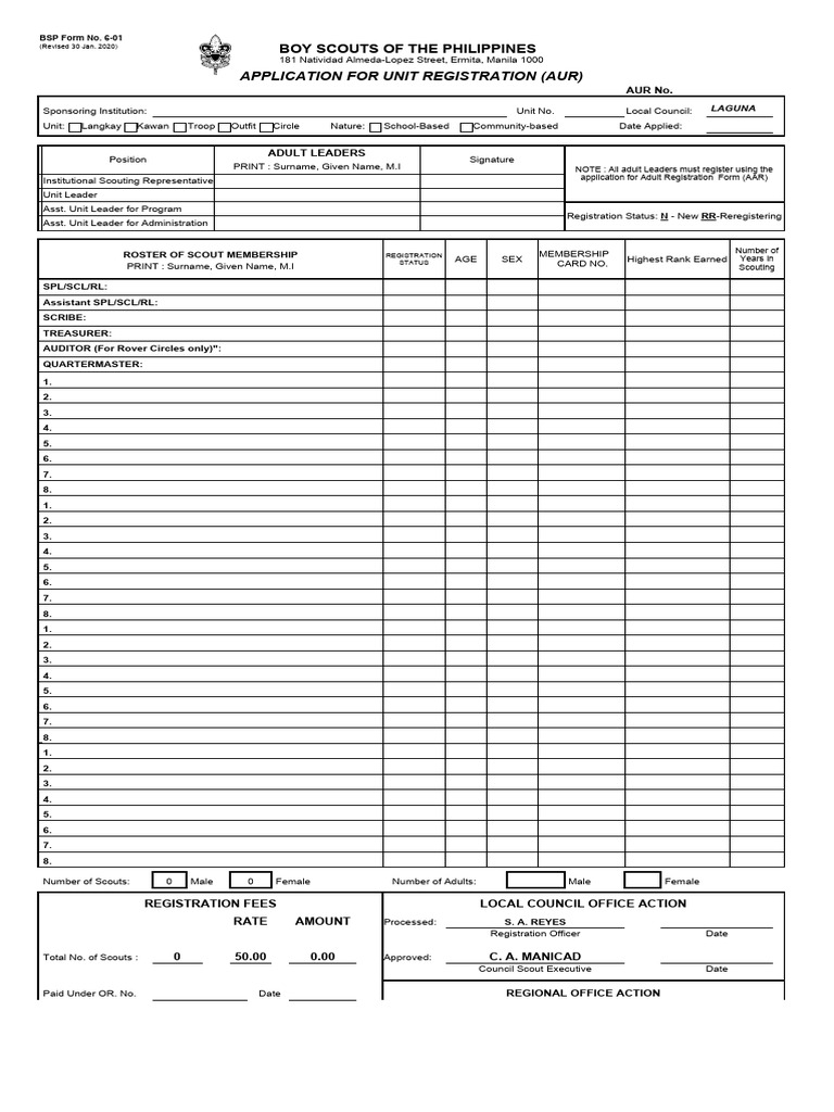 Application for Unit Registration Form | PDF | Girl Guiding And Girl Scouting | Scouting And Guiding