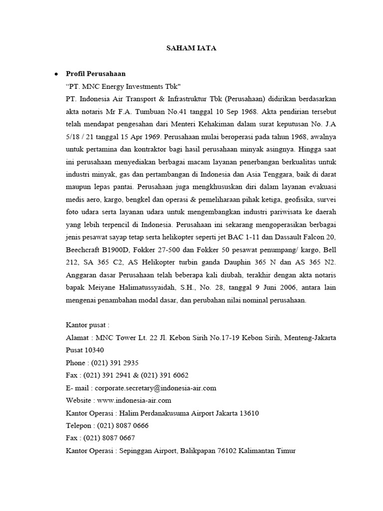 Contoh Saham Iata | PDF