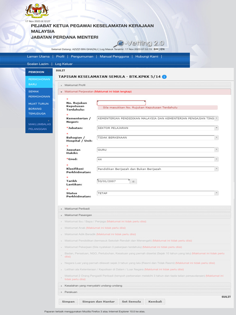 CGSO E-Vetting (Bahasa Malaysia) | PDF