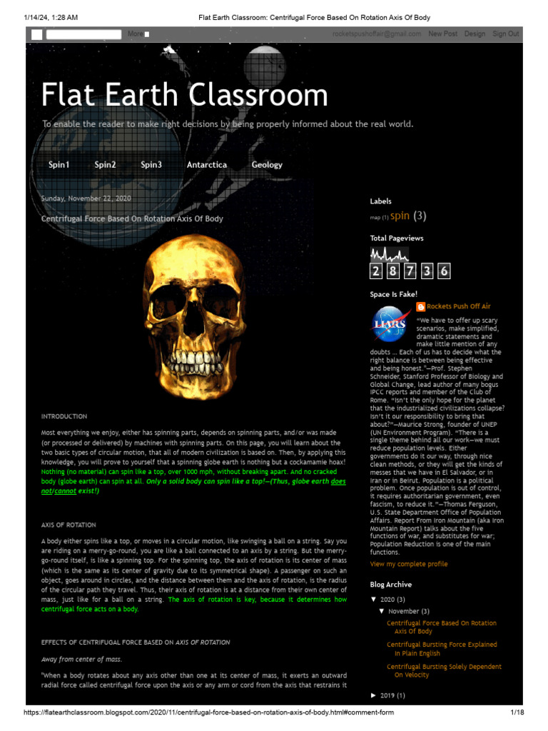 Flat Earth Classroom Centrifugal Force Based On Rotation Axis Of Body 2 Pdf Force
