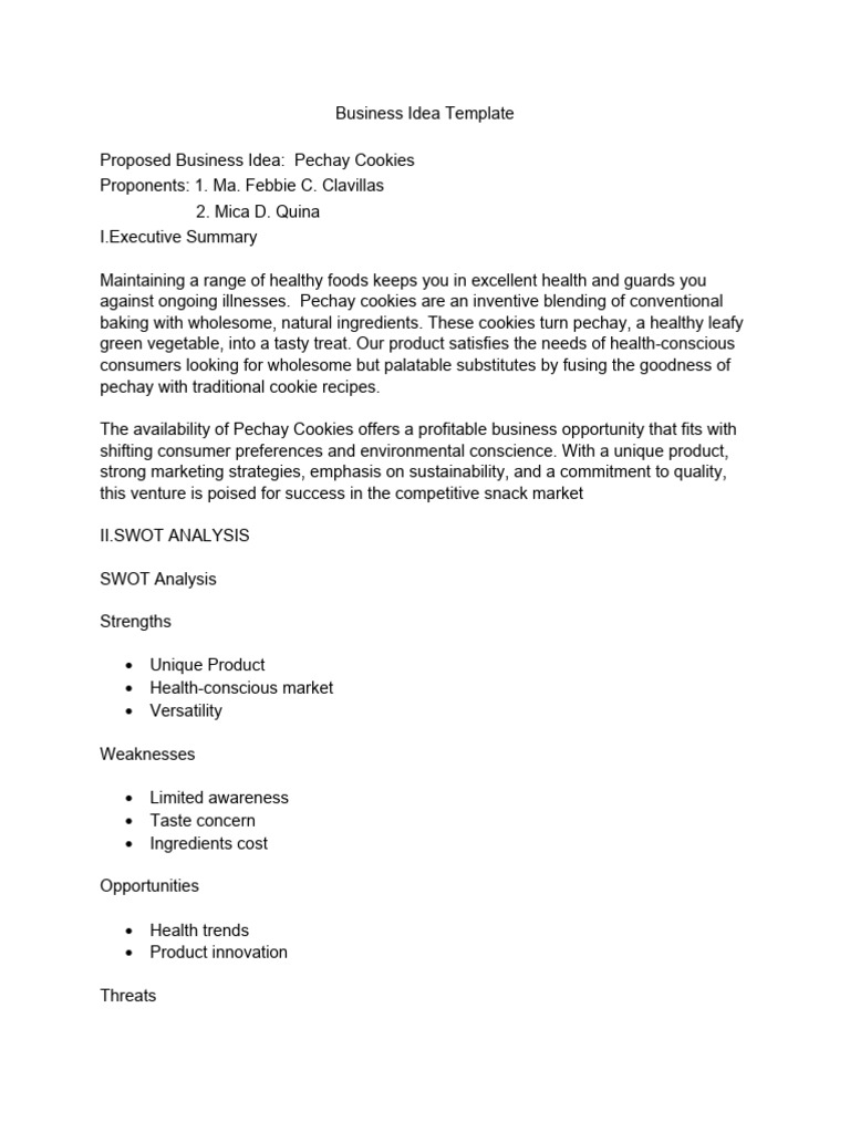 Business Idea Template | PDF | Swot Analysis | Marketing