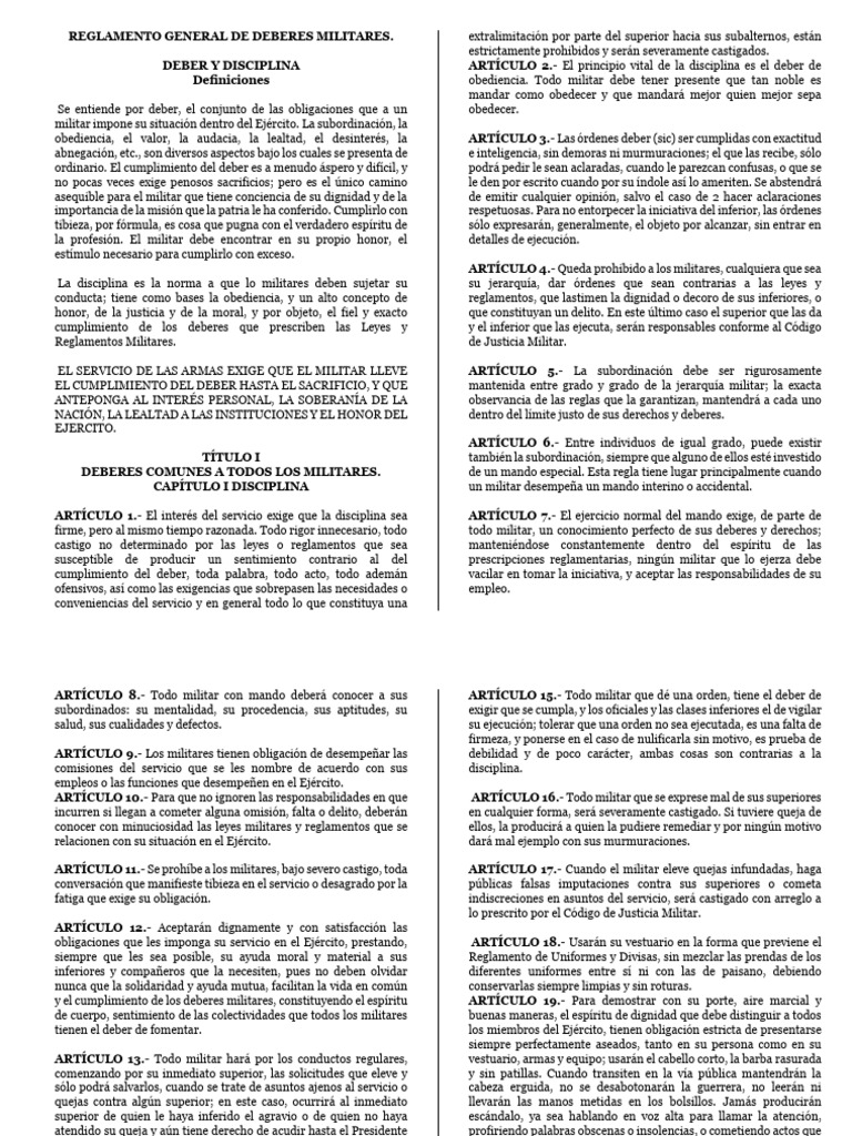 Deber y Disciplina Militar | PDF | Corporal | Disciplinas