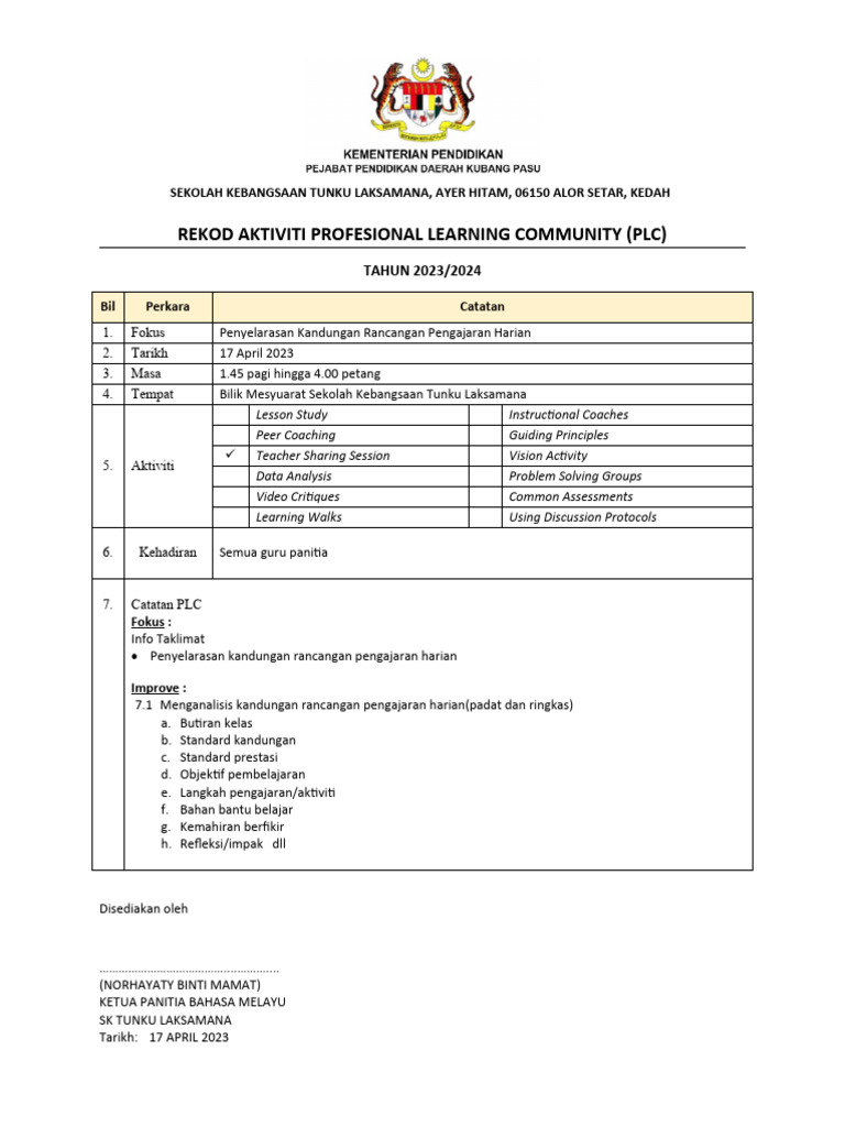 PLC Panitia Bahasa Melayu | PDF