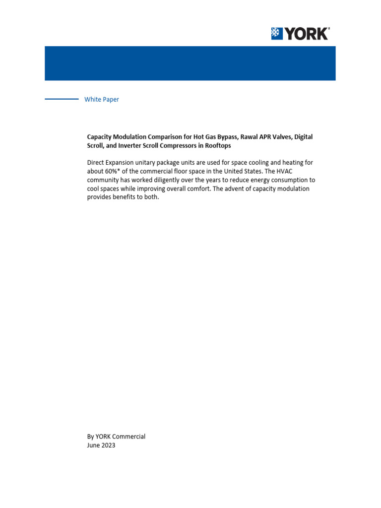 York - Capacity Modulation Comparison White Paper | PDF | Air Conditioning | Electric Motor