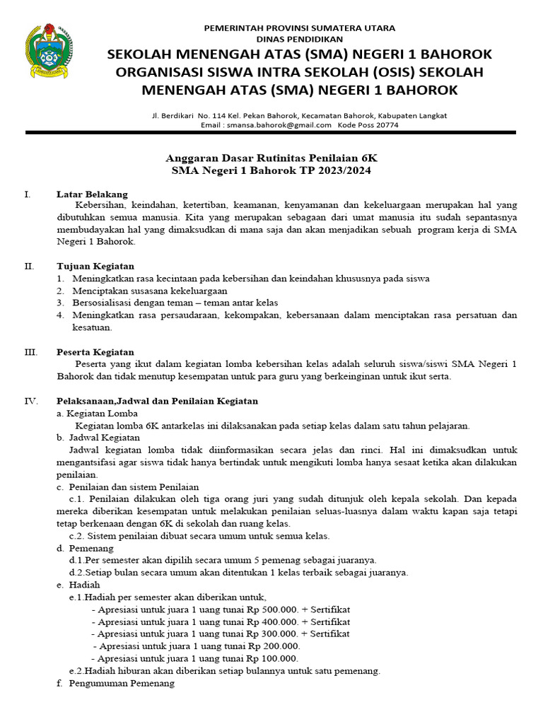 Adrt Penilaian Kelas Smansabo | PDF