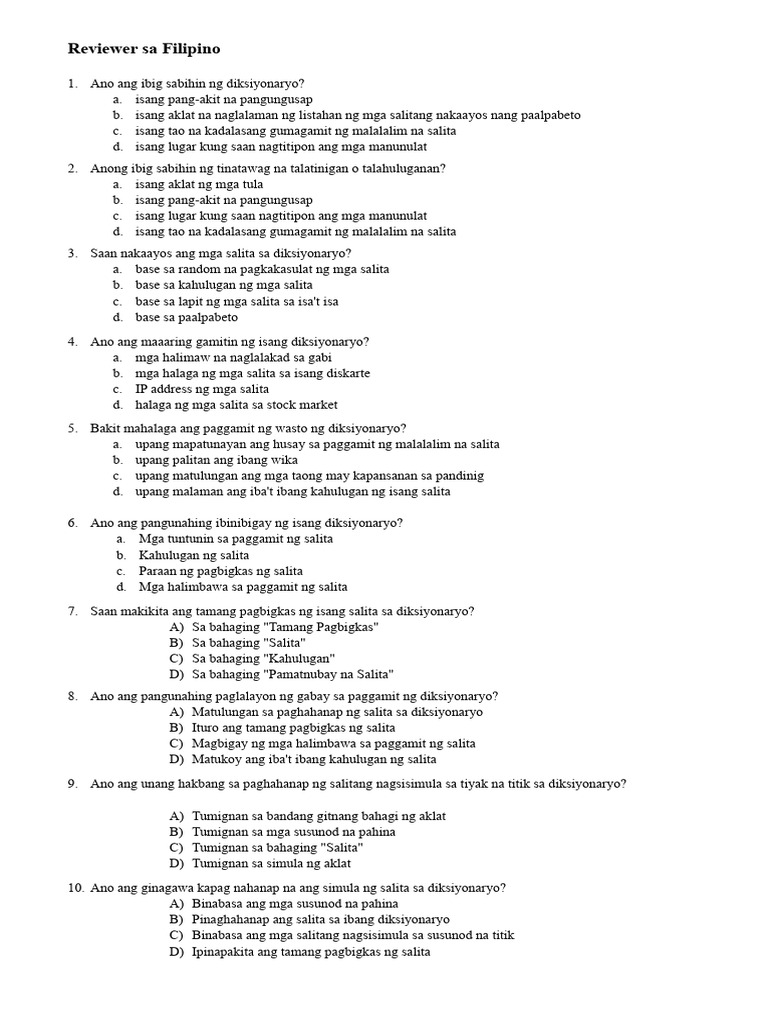Filipino - Test Reviewer | PDF
