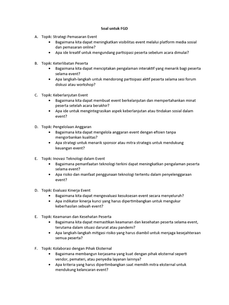 Contoh Soal dan Pertanyaan FGD | PDF | Bisnis