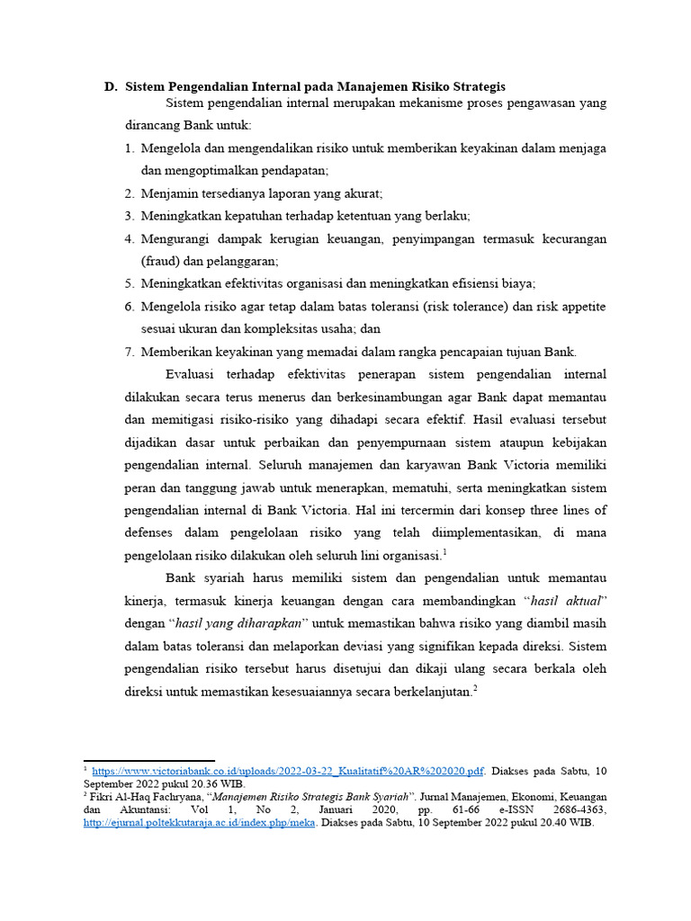 Sistem Pengendalian Internal Pada Manajemen Risiko Strategis | PDF