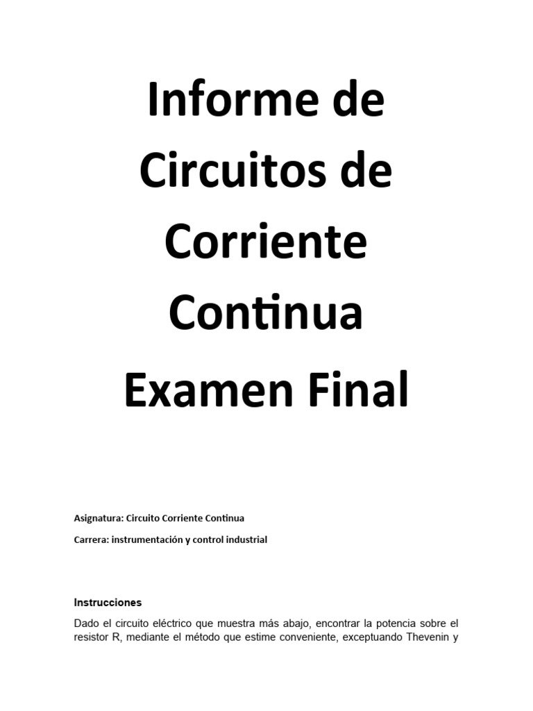 Circuitos de Corriente Continua Examen Final | PDF | Resistor | Resistencia Eléctrica y Conductancia