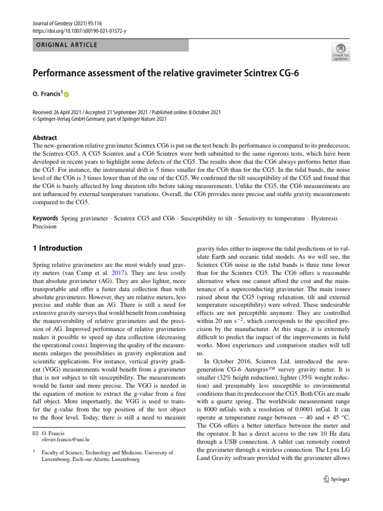Performance Assessment of The Relative Gravimeter Scintrex CG-6 | PDF ...