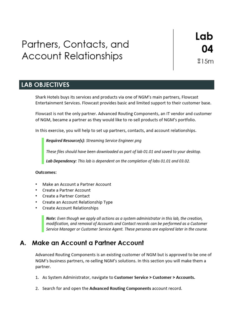 Lab 04 - Partners, Contacts, and Account Relationships | PDF | Streaming Media | Information ...