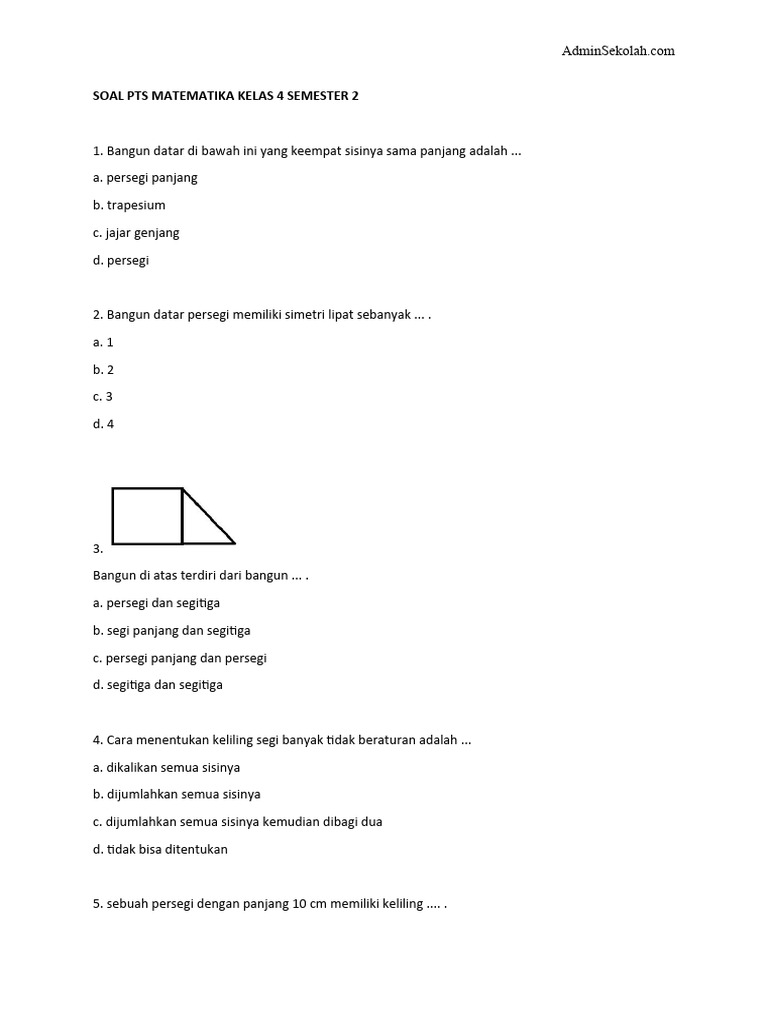 Soal Pts Matematika Kelas 4 Semester 2 | PDF | Griya & Taman