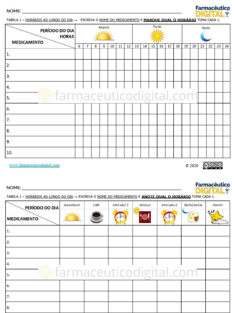Fd-Tabela-Controle-Horarios Medicamentos | PDF