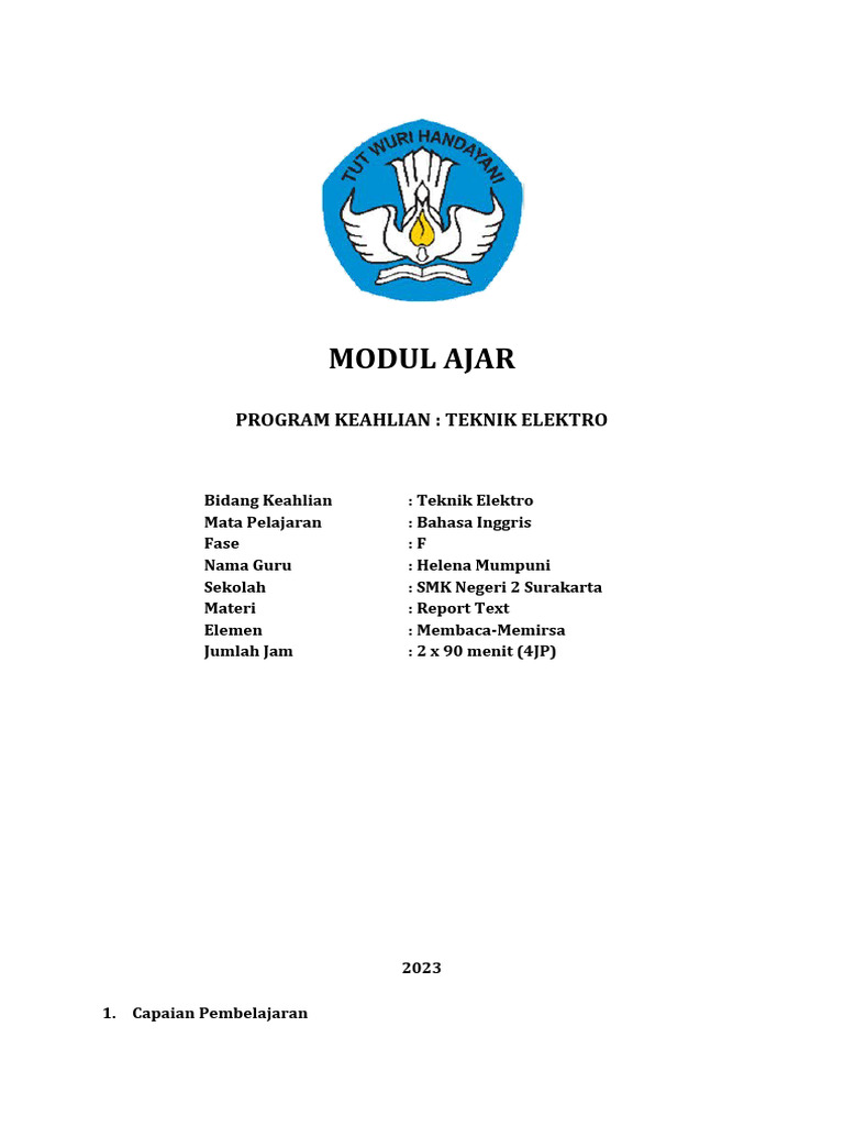 Modul Ajar Report Text SMK 2 Surakarta | PDF