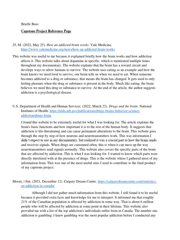 Capstone Reference Page | PDF | Brain | Drug Rehabilitation