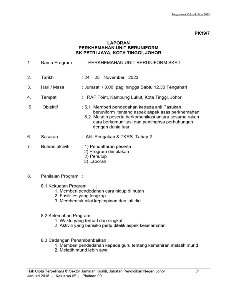 Laporan Perkhemahan 2023 | PDF