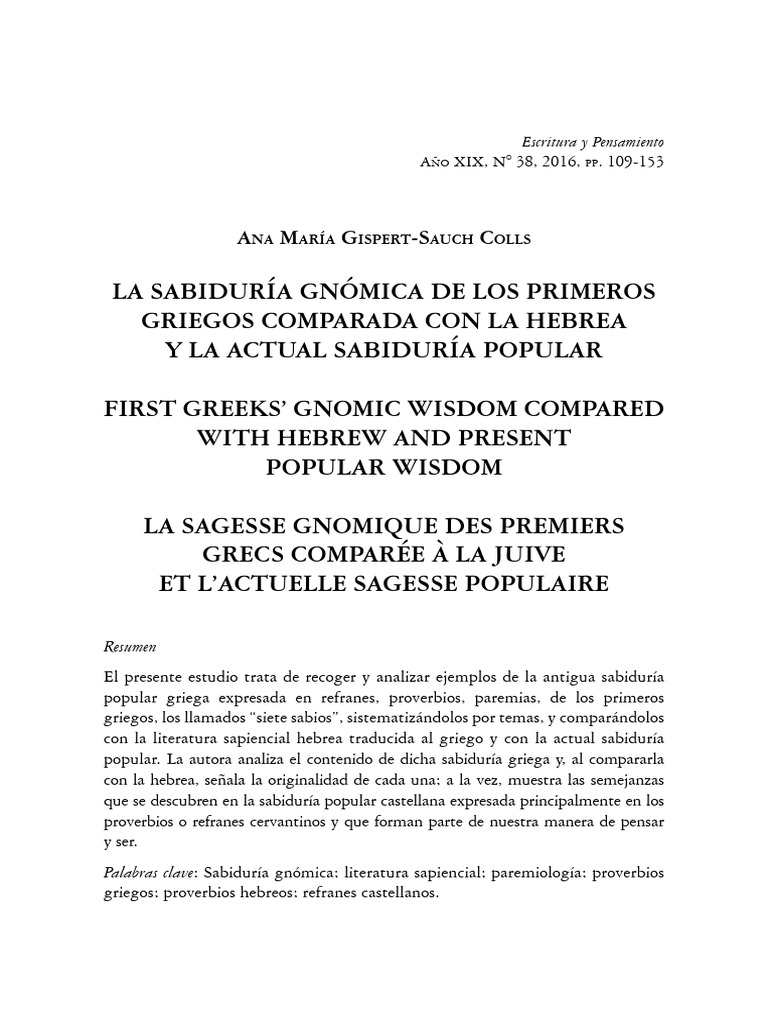 Sabiduría gnómica: Griegos y Hebreos | PDF | Libro de proverbios ...