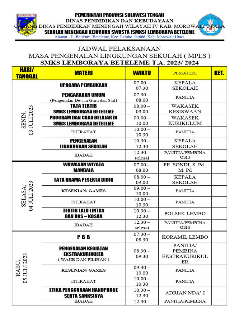 Jadwal Baru MPLS | PDF