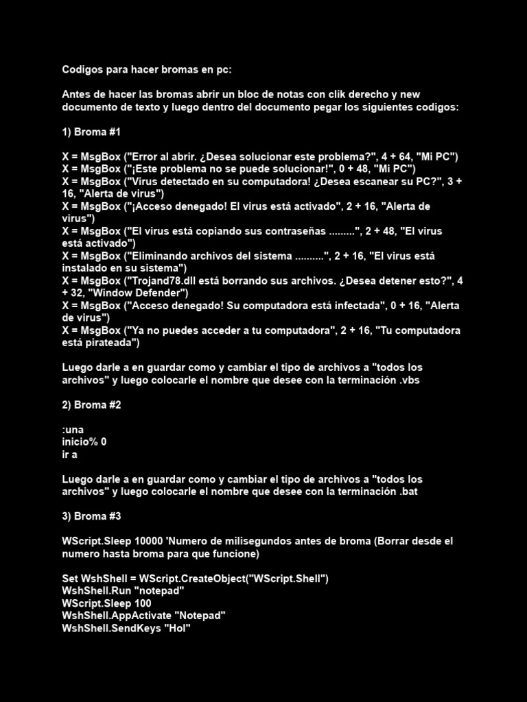 Códigos para Hacer Bromas en Computadoras Ajenas | PDF | Virus de computadora | Archivo de ...