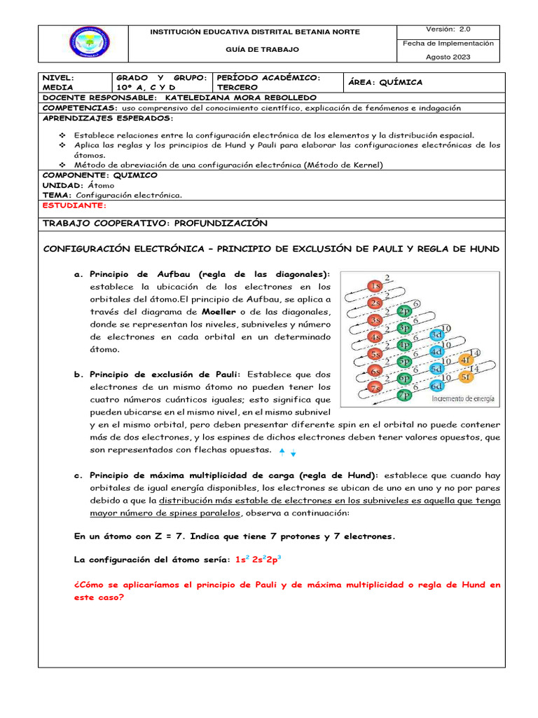 Configuración Electronica de Elementos Aplicación Del Principio de ...