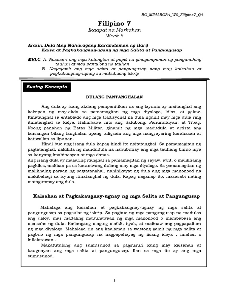 Filipino7WS Q4 Week6 | PDF
